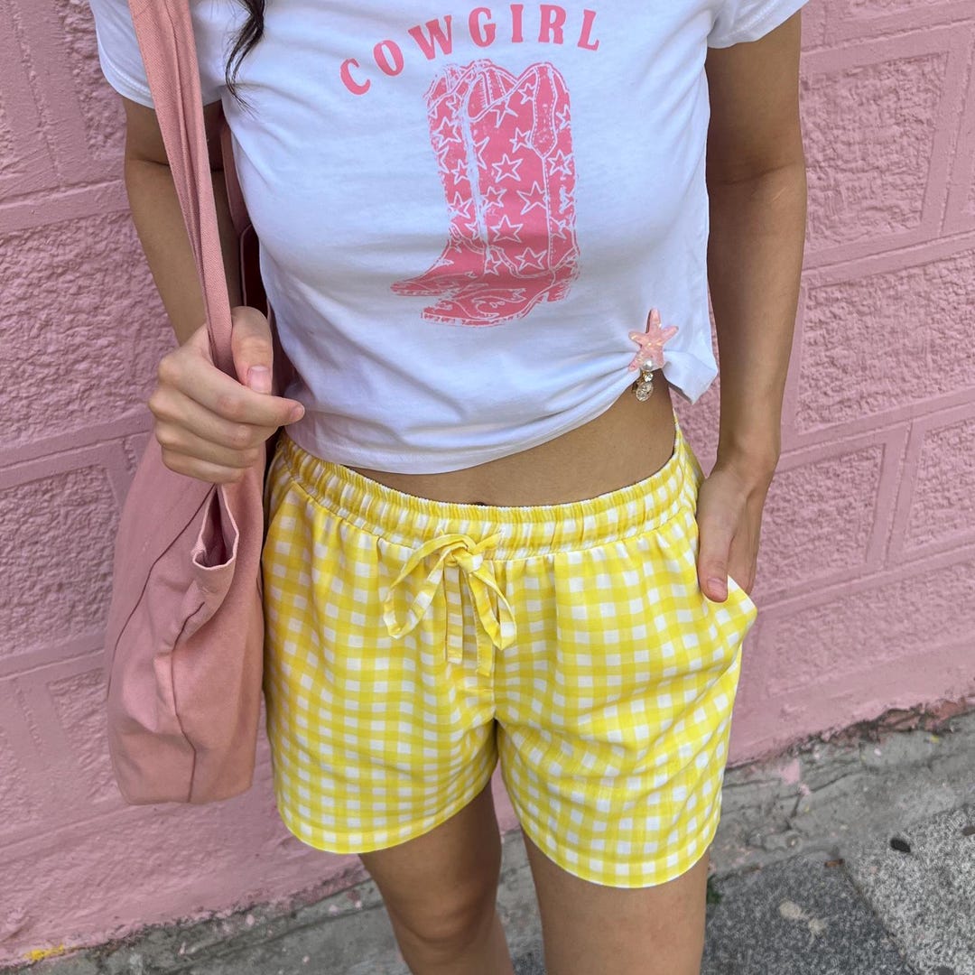 Linen Blend Handmade Gingham Boxer Shorts - Yellow | MÓIDE - Etsy