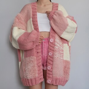 Pink Thinner Patchwork Cardigan | I Feel so Cool Custom Orders - Etsy