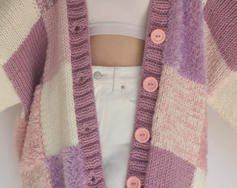 Pink Thinner Patchwork Cardigan I Feel so Cool Custom Orders - Etsy