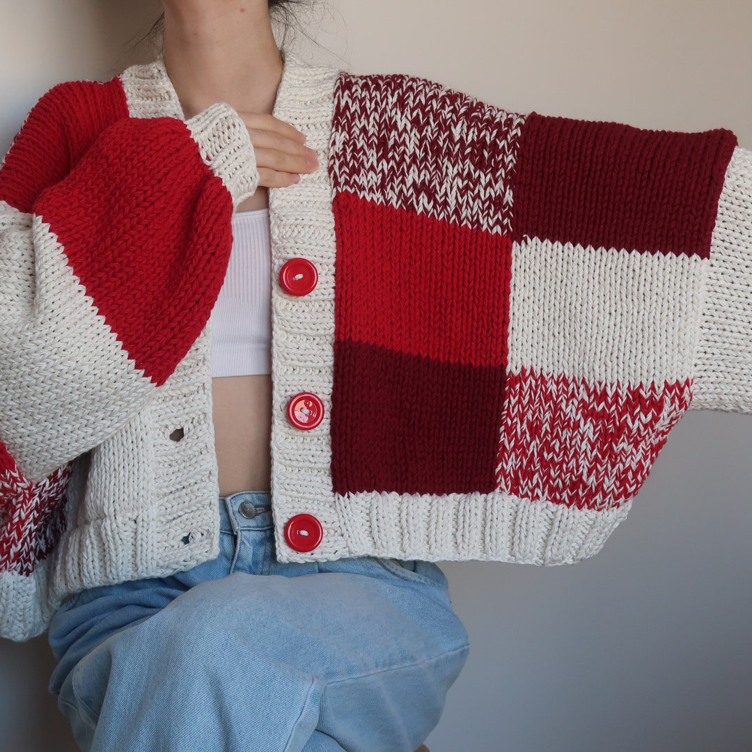 Red Cotton Patchwork Cardigan - Etsy