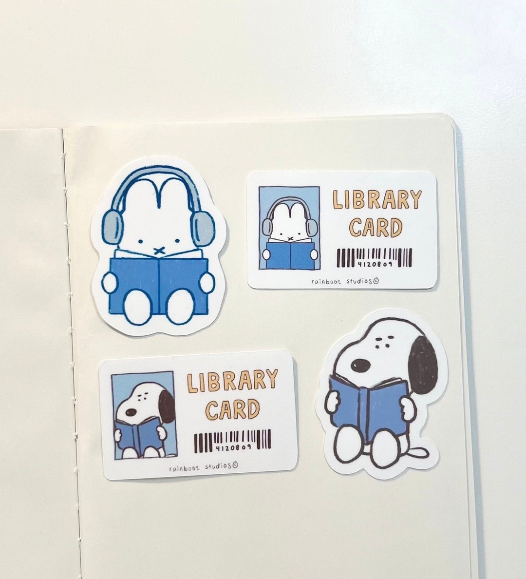 Cute Snoopy Miffy Peanuts Reading | Library Card Stickers - Glossy ...