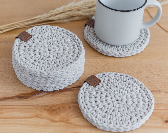 Beige Crochet Coasters, Natural Circle Coasters, Modern Coasters Set of ...