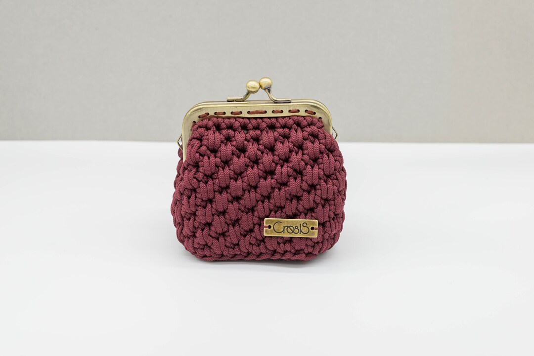 Dark Red Coin Purse, Small Crochet Purse, Change Purse, Mini Kisslock ...