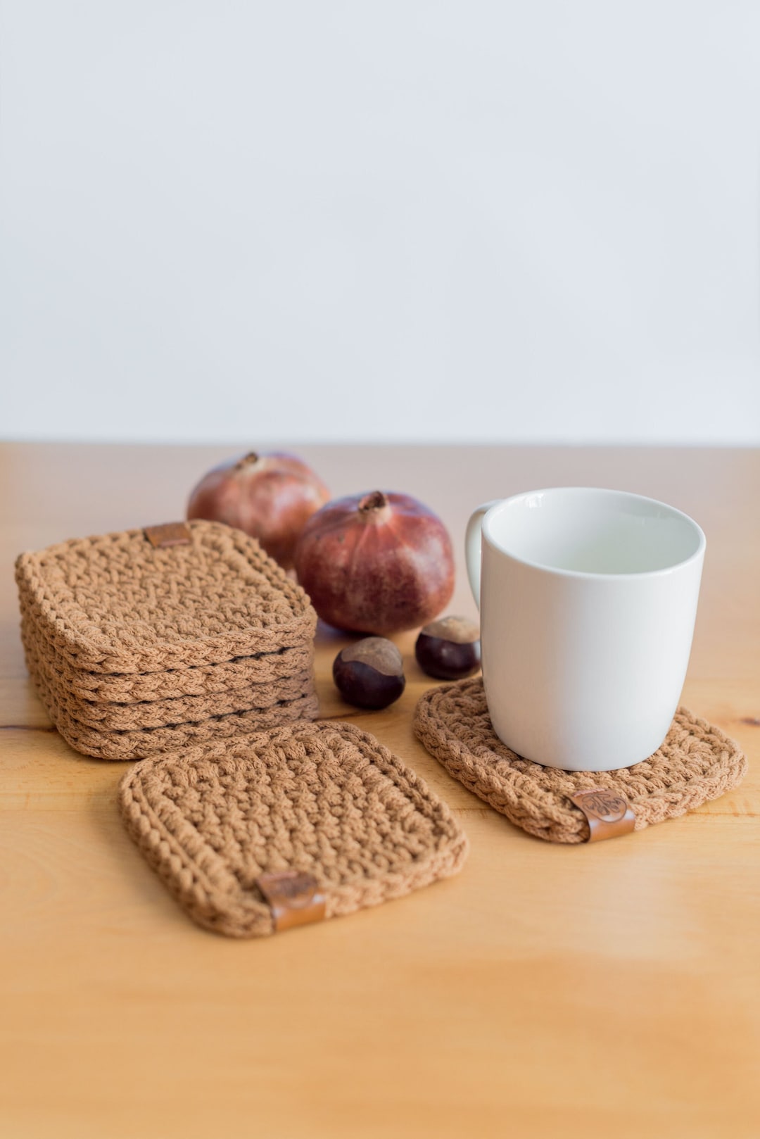Light Brown Crochet Coasters Natural Square Coasters Modern Coasters ...