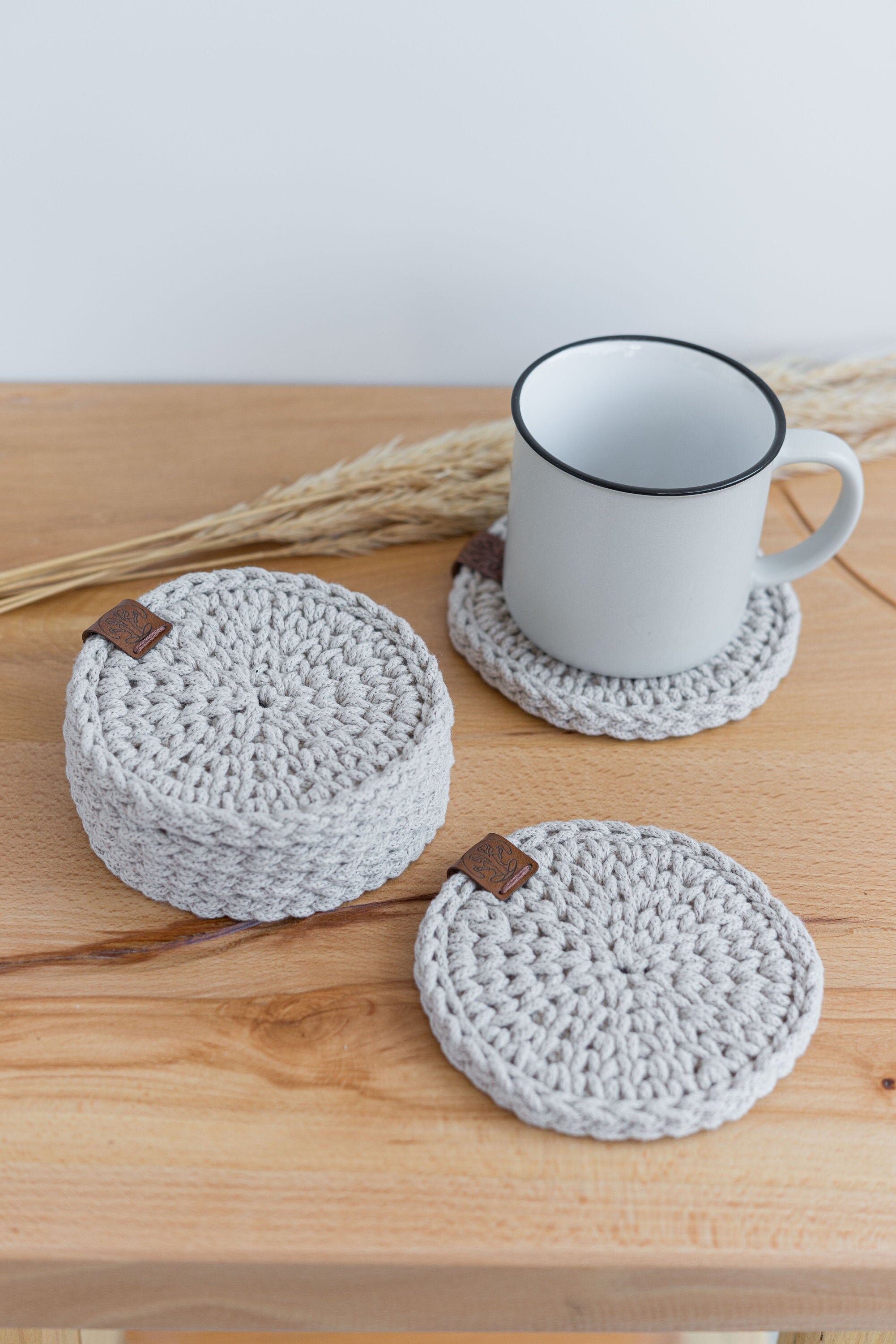 Beige Crochet Coasters Natural Circle Coasters Modern - Etsy