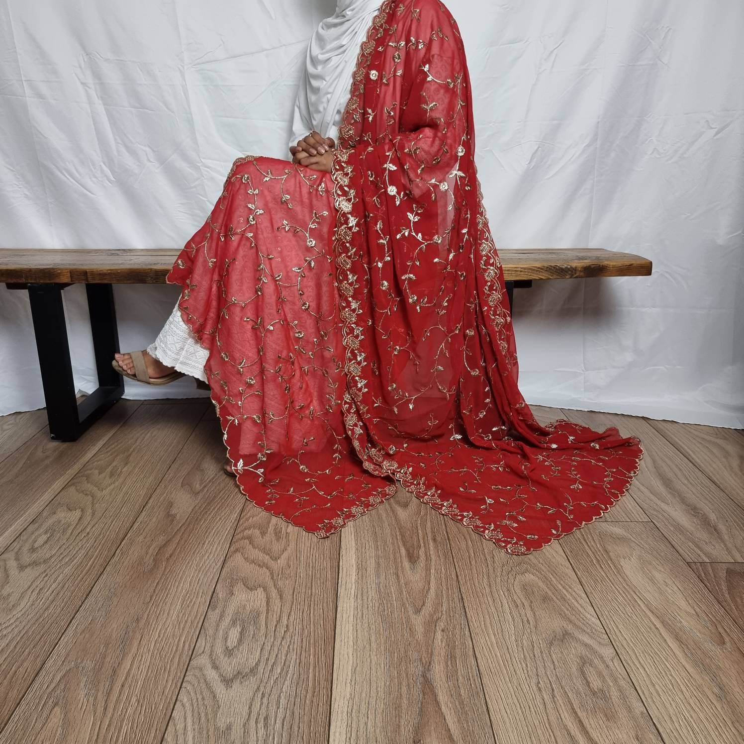 Chiffon Dupatta With Gold Floral Embroidery and Pearl Work - Etsy UK