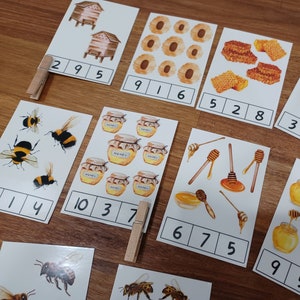 Printable Flashcards, Montessori Learn Counting Bees, Homeschool Bee ...