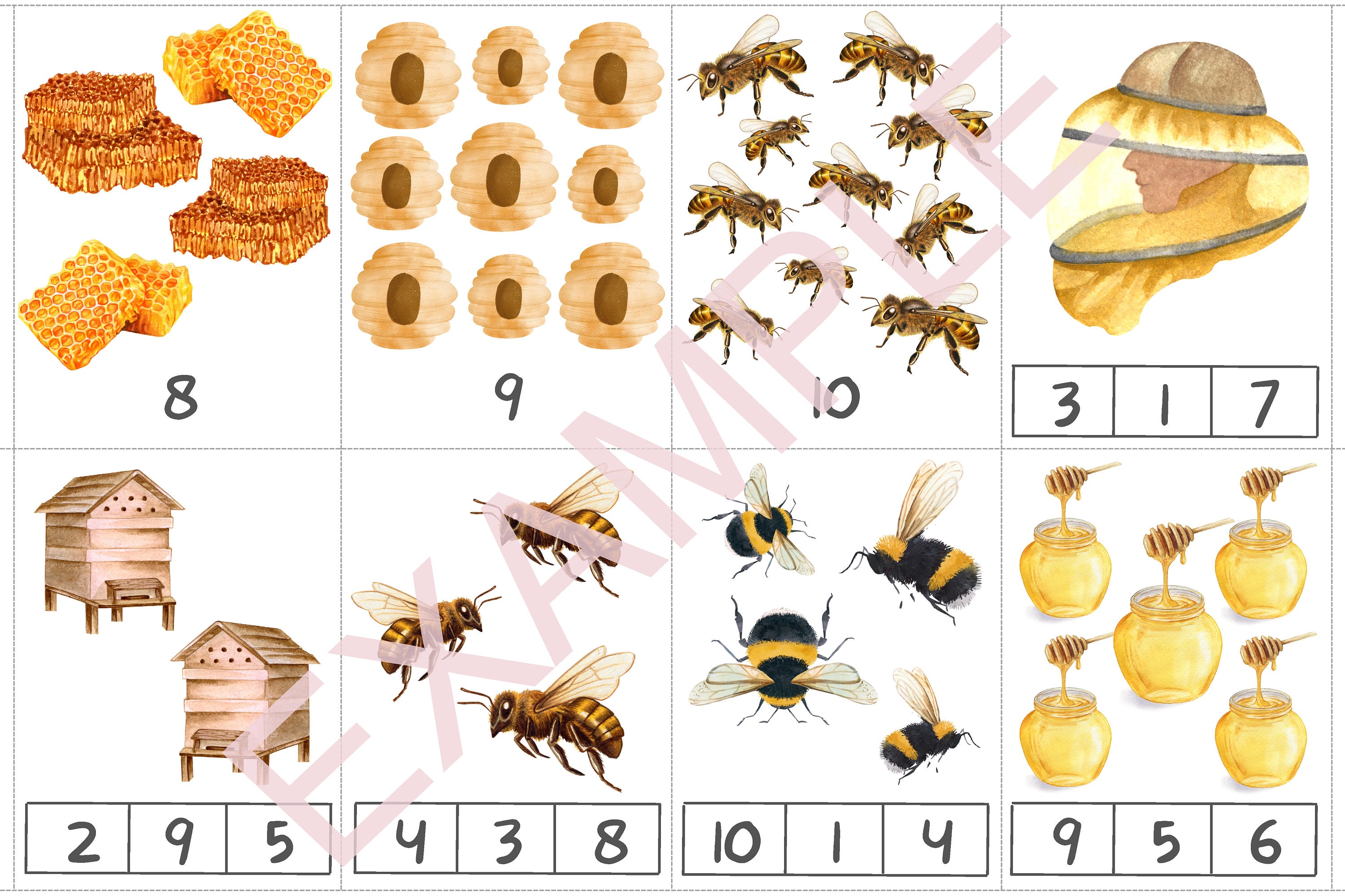 Printable Flashcards, Montessori Learn Counting Bees, Homeschool Bee ...