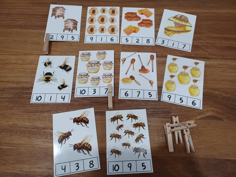 Printable Flashcards, Montessori Learn Counting Bees, Homeschool Bee ...