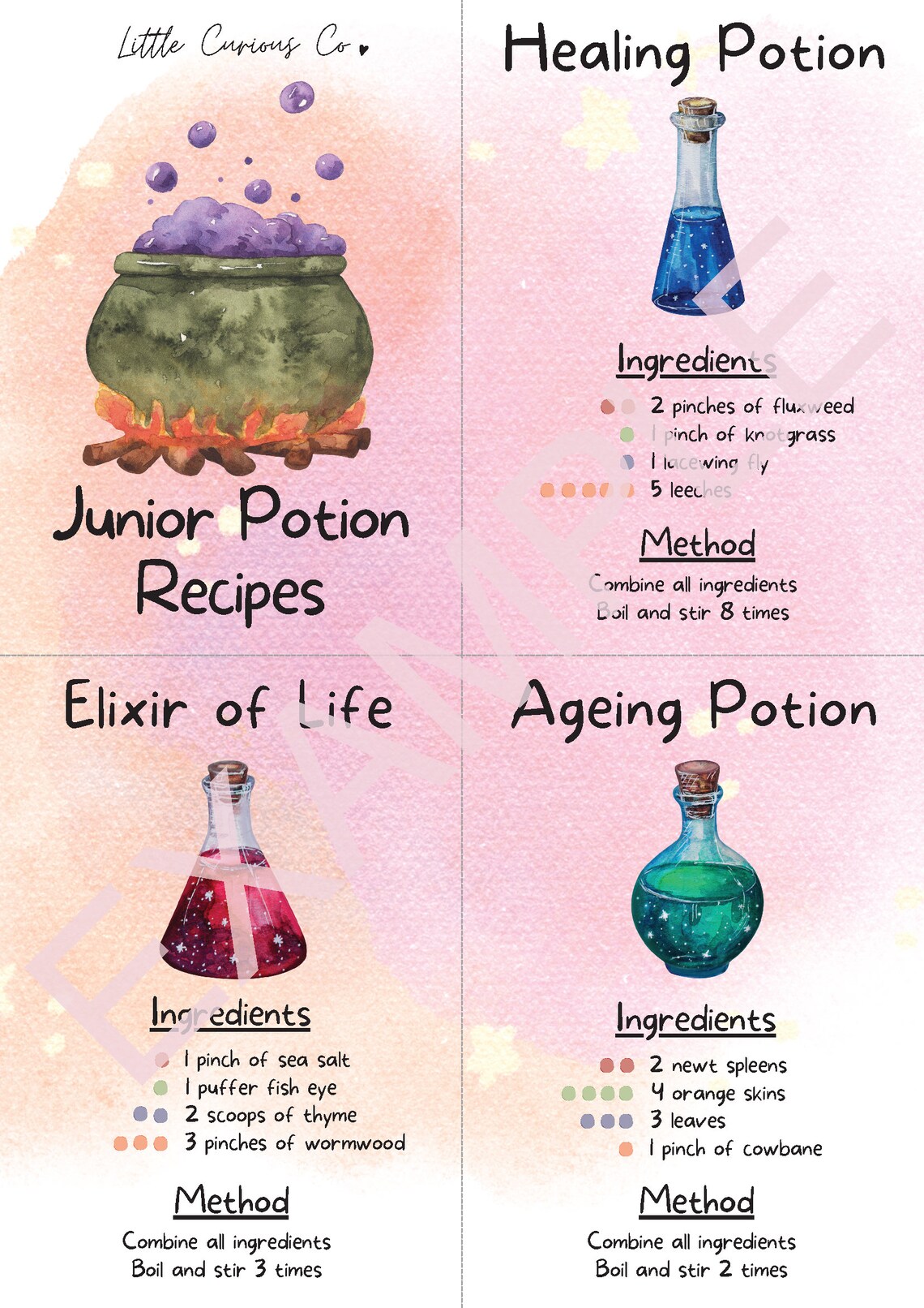 Printable Mud Kitchen Potion Cards Homeschool Learning - Etsy