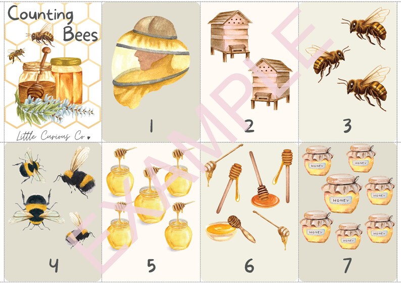 Printable Flashcards, Montessori Learn Counting Bees, Homeschool Bee ...