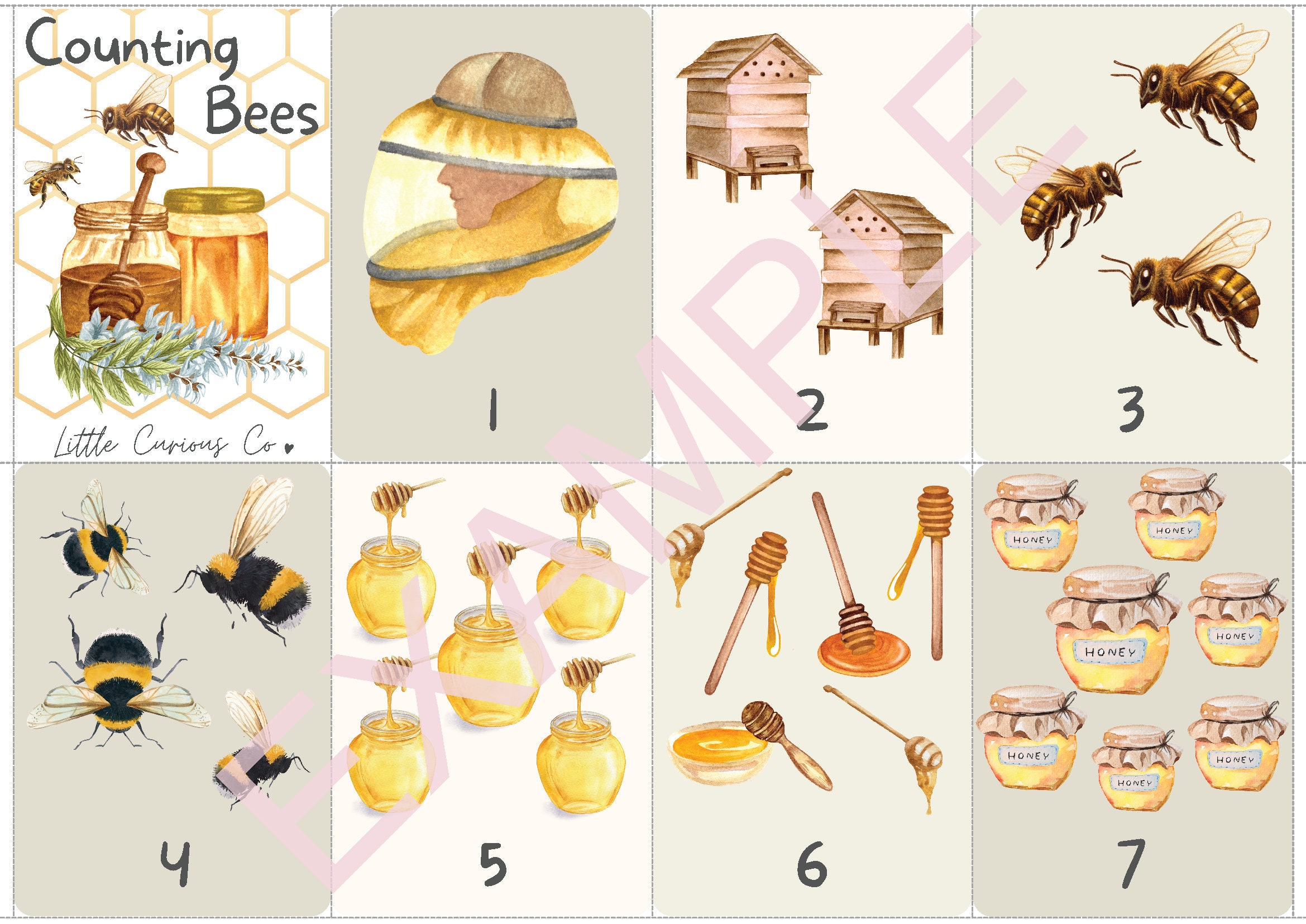 Printable Flashcards Montessori Learn Counting Bees - Etsy