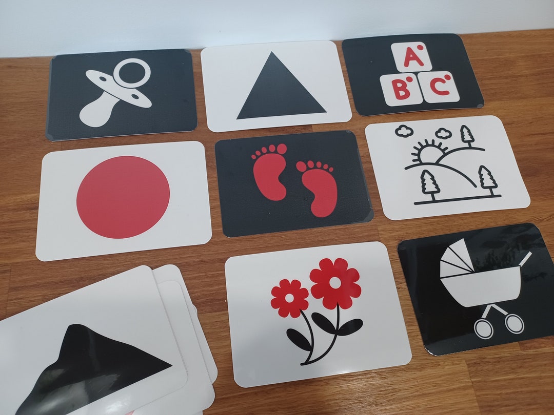 Printable Kids Black, White Red Flash Cards, Montessori Learn High ...