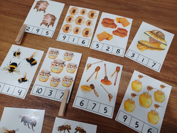 Printable Flashcards Montessori Learn Counting Bees | Etsy