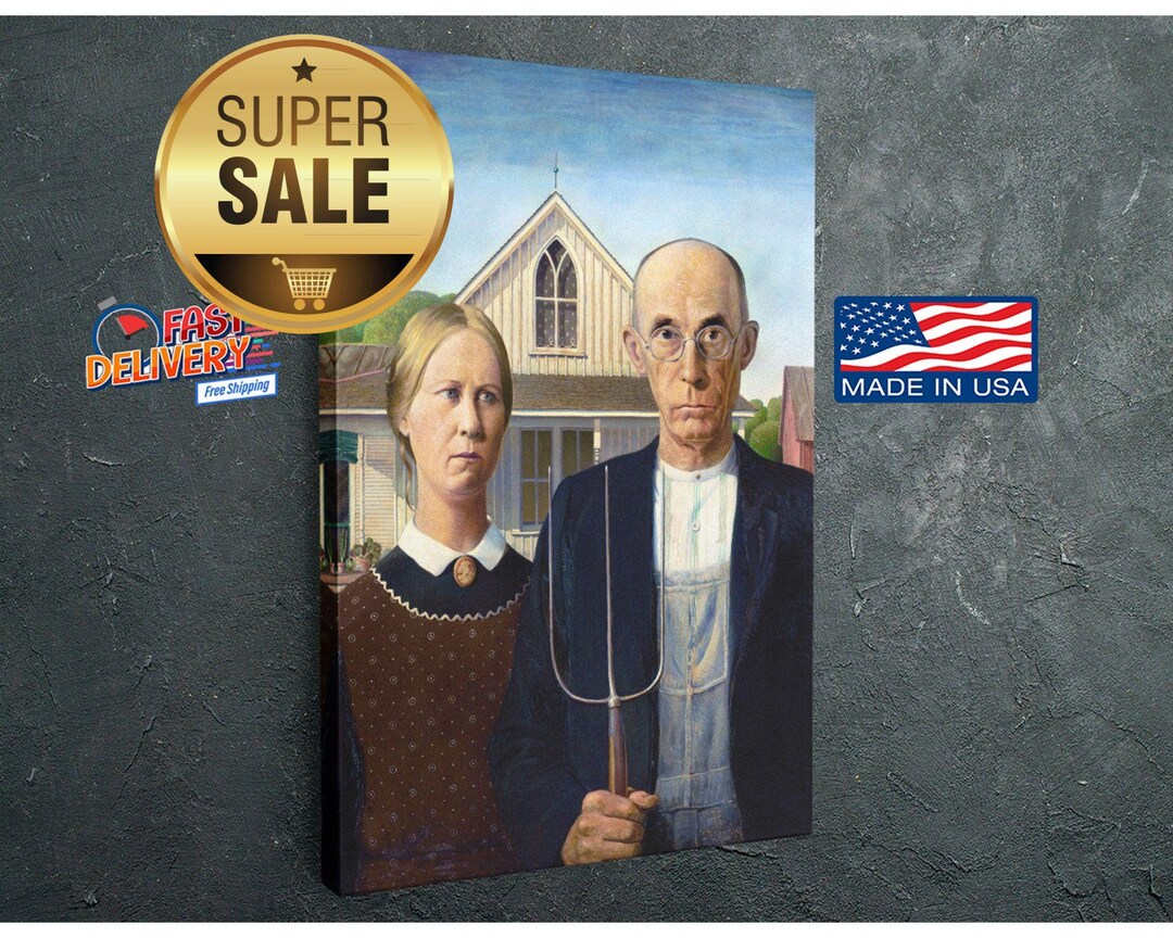 Grant Wood American Gothic 1930 Famous Paintings Vintage Art Poster ...