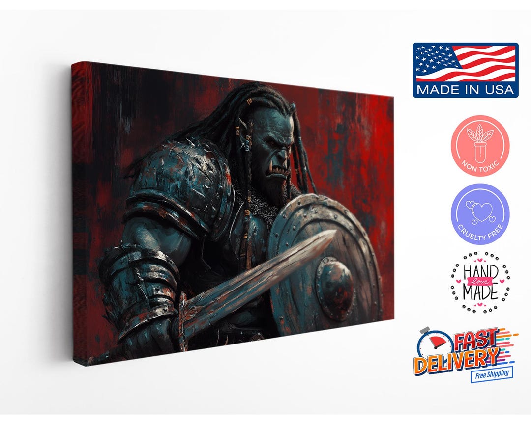 An Orc in Chain Ashen Skin Sword Painting Ready to Battle in Painting ...