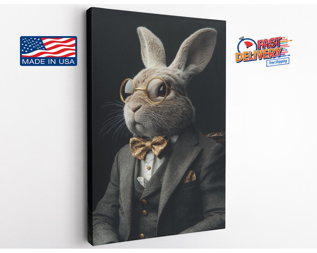Animal Wall Art: Whimsical Dapper Rabbit in Tailored Suit - Museum ...