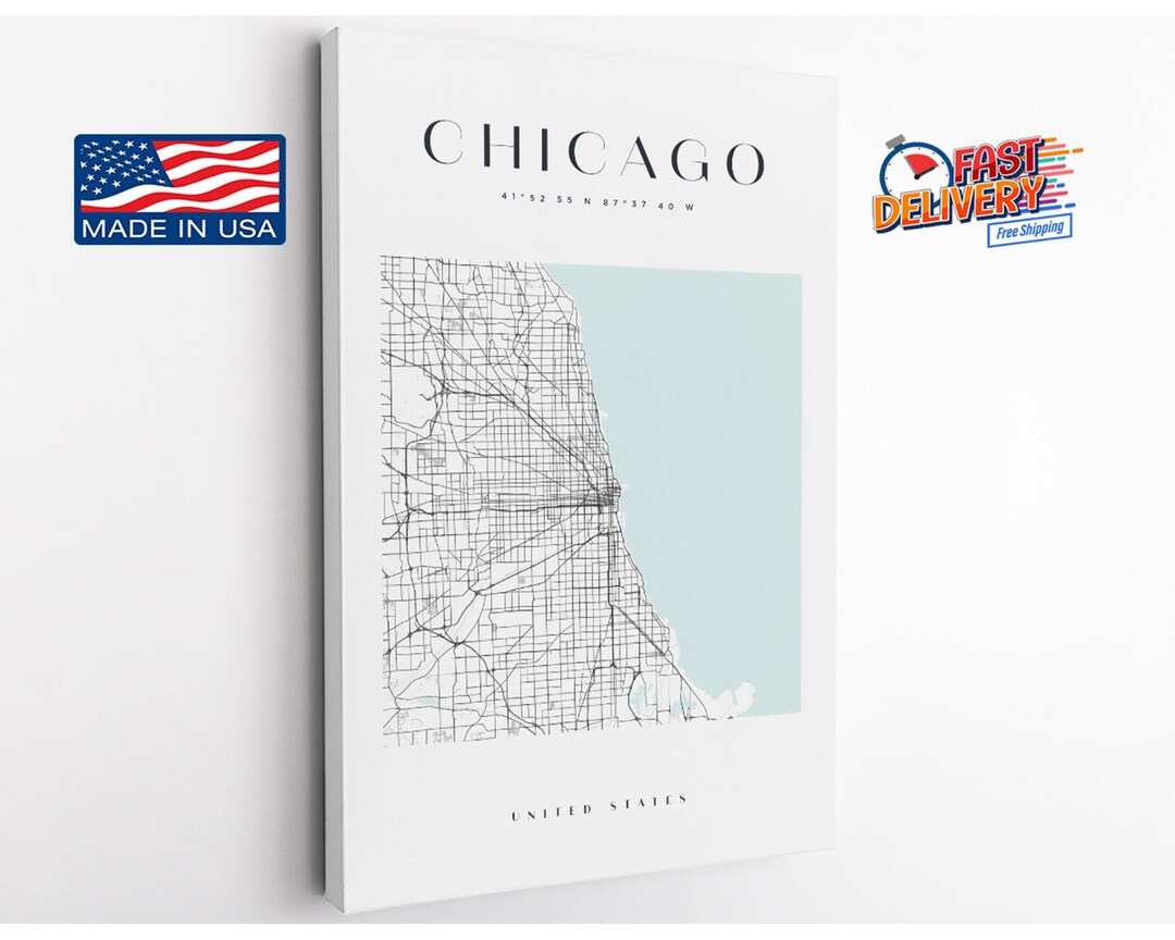 Chicago Map Canvas - Urban Wall Decor City Street Layout - Museum ...