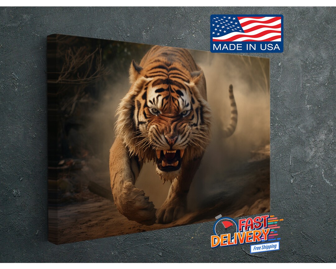 Tiger Ready to Combat Photography Canvas Art Print, Home Decor Ready to ...