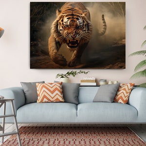 Tiger Ready to Combat Photography Canvas Art Print, Home Decor Ready to ...