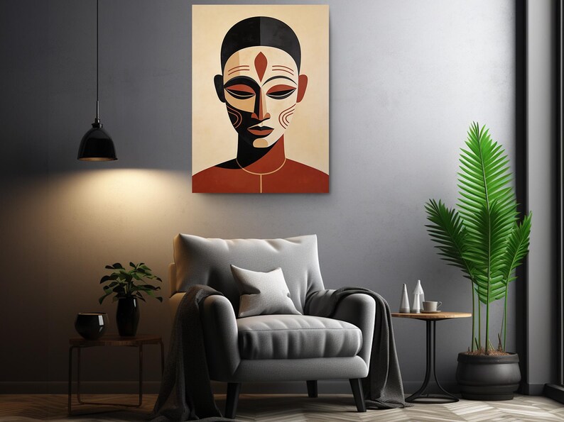 Abstract Tribal Face Canvas: Earth Tone Minimalist Wall Art - Etsy