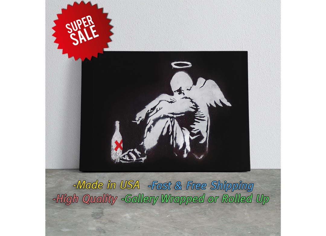 Fallen Angel Canvas - Urban Street Art Stencil Print - Black White ...