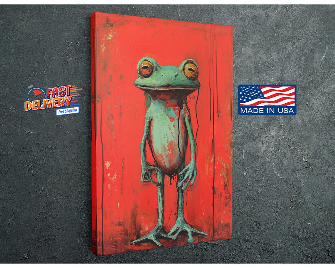 Funny Mr Frog Red Background Full Body Prtrait Pose on Canvas Print Hig ...