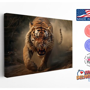 Tiger Ready to Combat Photography Canvas Art Print, Home Decor Ready to ...