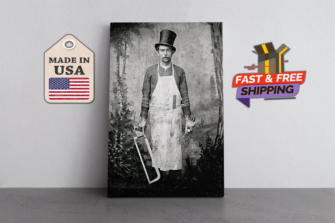 Art Print Historical: Vintage Butcher Shop Scene - Pigment Ink Canvas ...