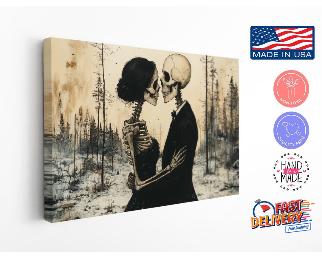 Eternal Love Gift Skeleton Couple Canvas Print - Gothic Romance Wall ...