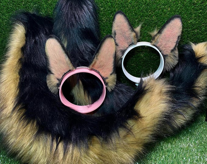 German Shepherd Ears and Tail Set Black and Tan Furry Fursuit Cosplay ...