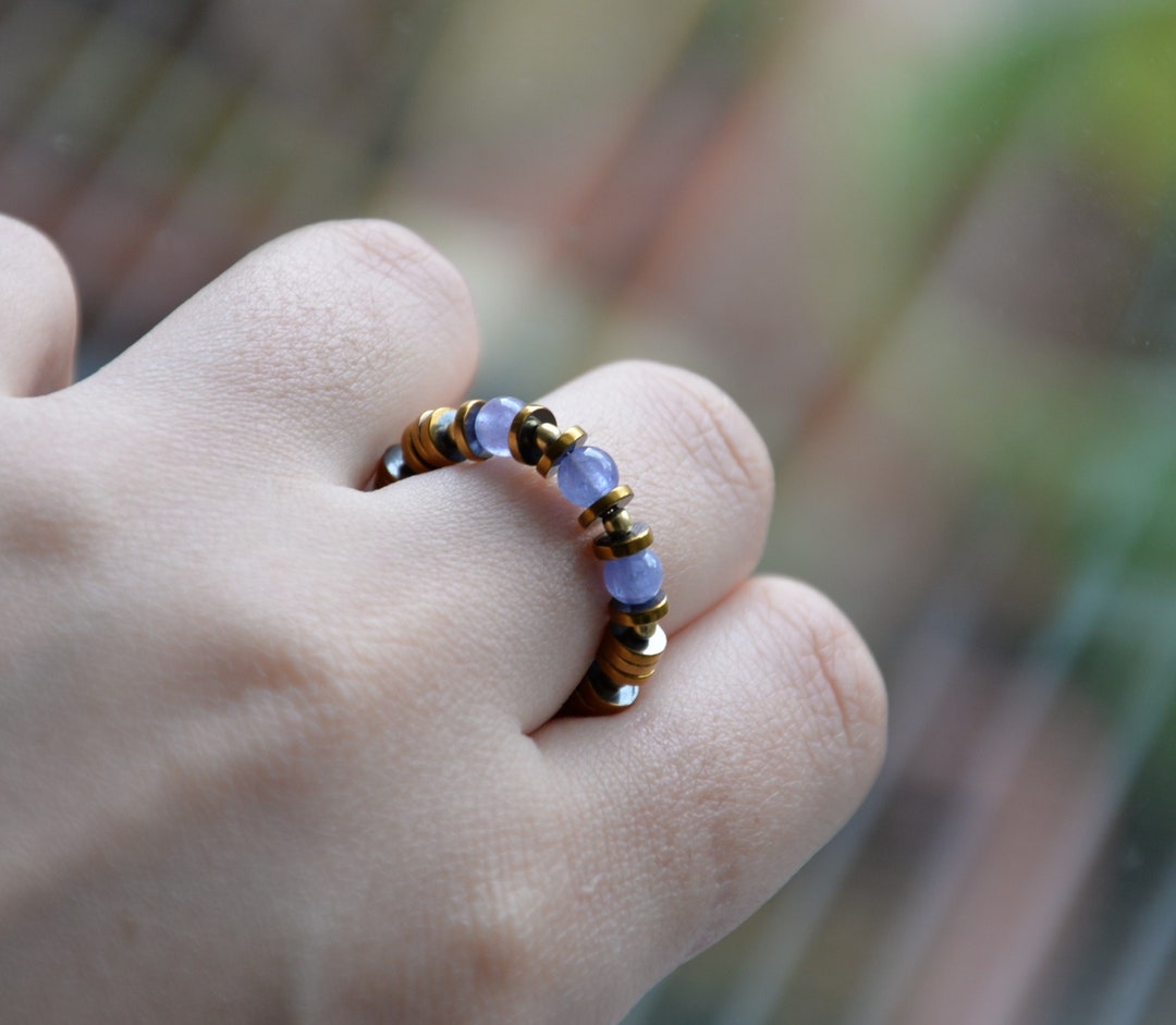 Steampunk Ring Arcane Inspired Hex Gem Tanzanite Hematite Gold Plated ...
