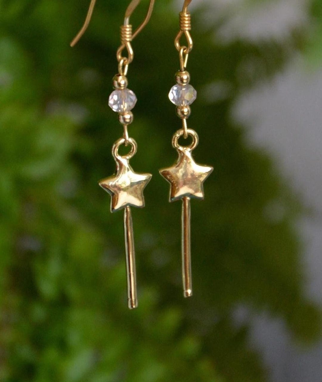 Wicked Inspired Glinda Magic Wand Dangling Gold Palted Silver Earrings ...