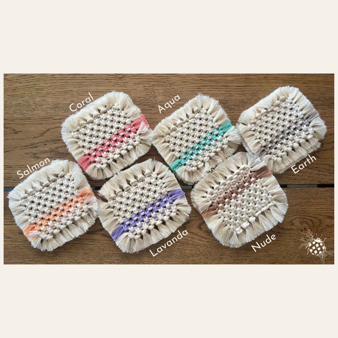 Macrame Coasters Macrame Square Coaster SET of 2 Coasters - Etsy UK