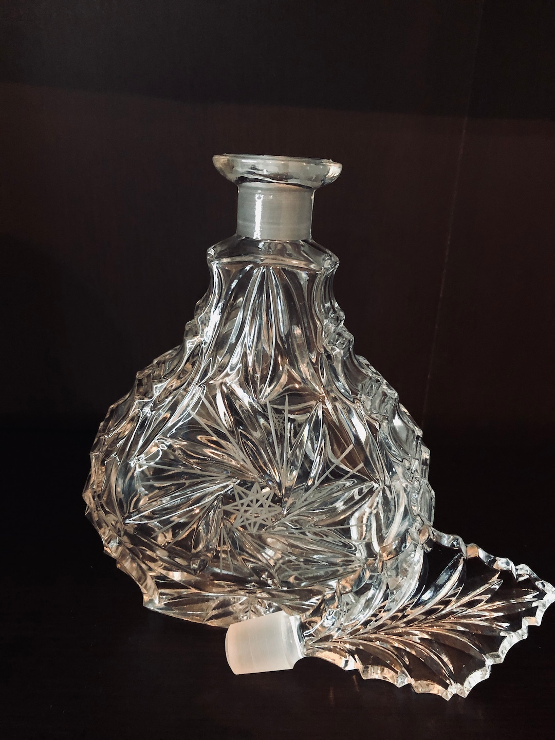 Thick Crystal Cut Glass Triangular Decanter - Etsy