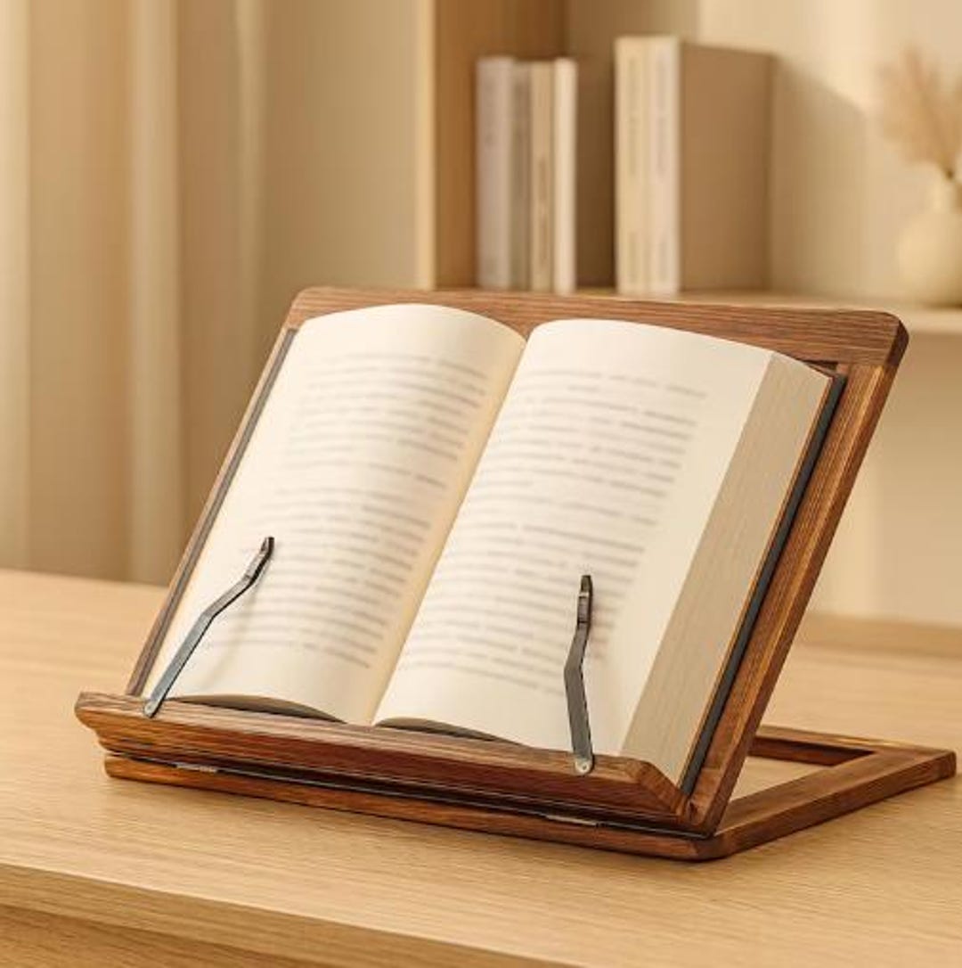 Adjustable Wooden Book Stand and Cookbook Holder – Foldable Recipe ...