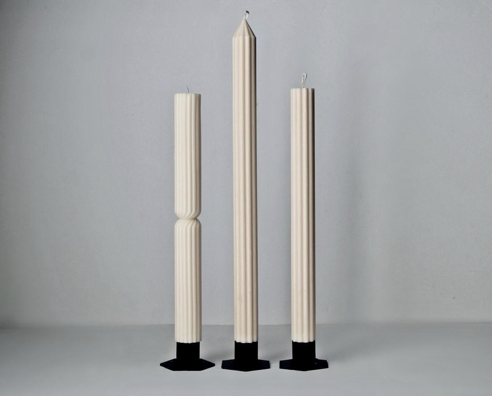 Ribbed Taper Candle Tall Candlesticks Fluted Stripped Candle Soy ...