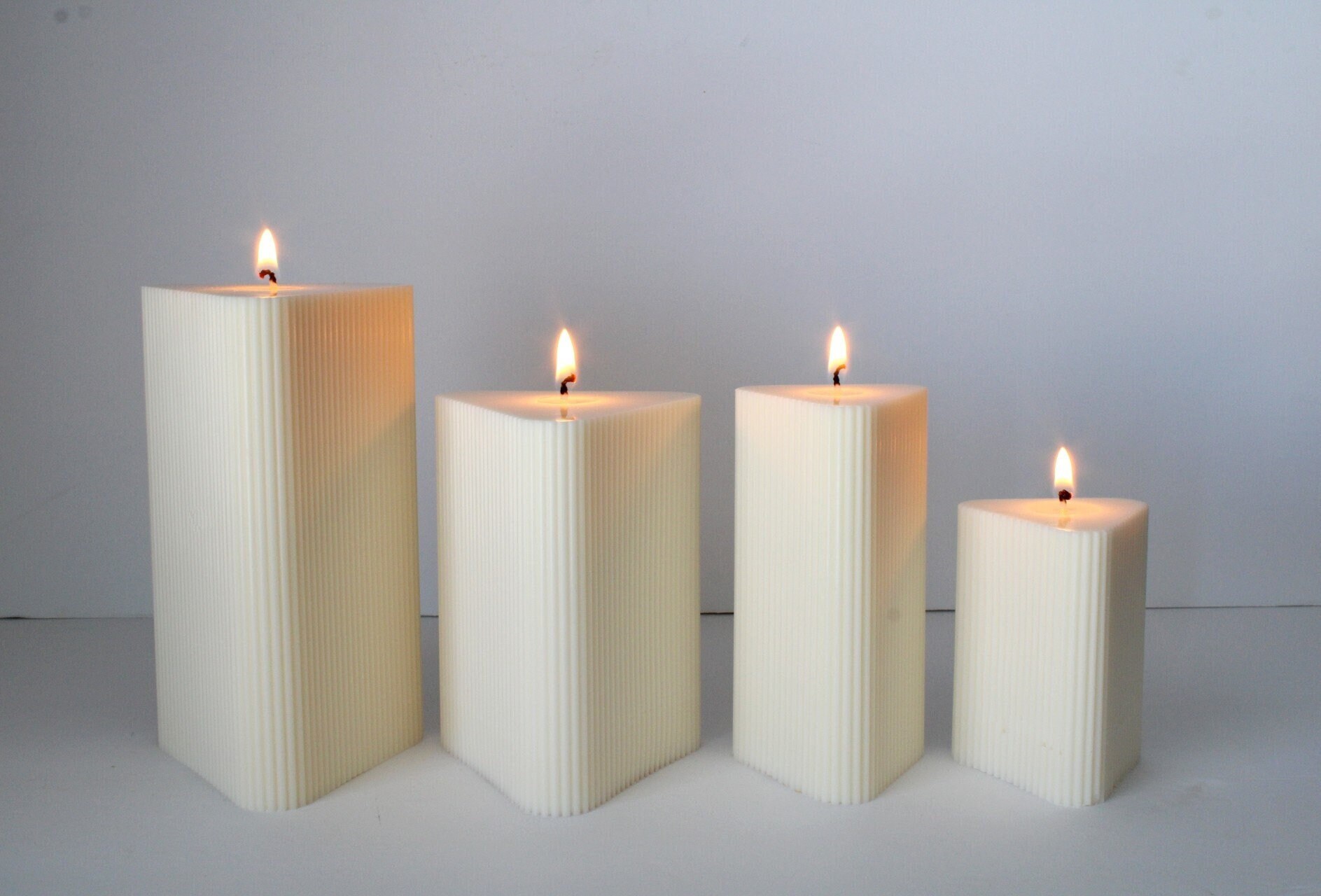 Prism Shaped Pillar Candle, Triangle Ribbed Candle, Soy Candle ...