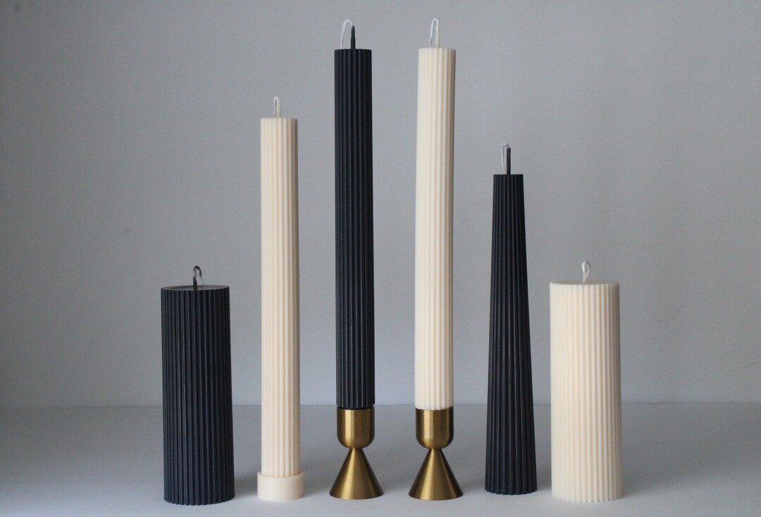 Soy Wax Candle, Ribbed Pillar Candle, Beeswax Candle, Taper Candle ...