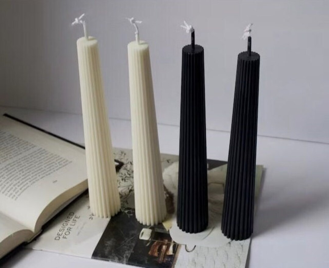 Taper Pillar Candle, Ribbed Taper Candle, Shaped Candle, Aesthetic ...
