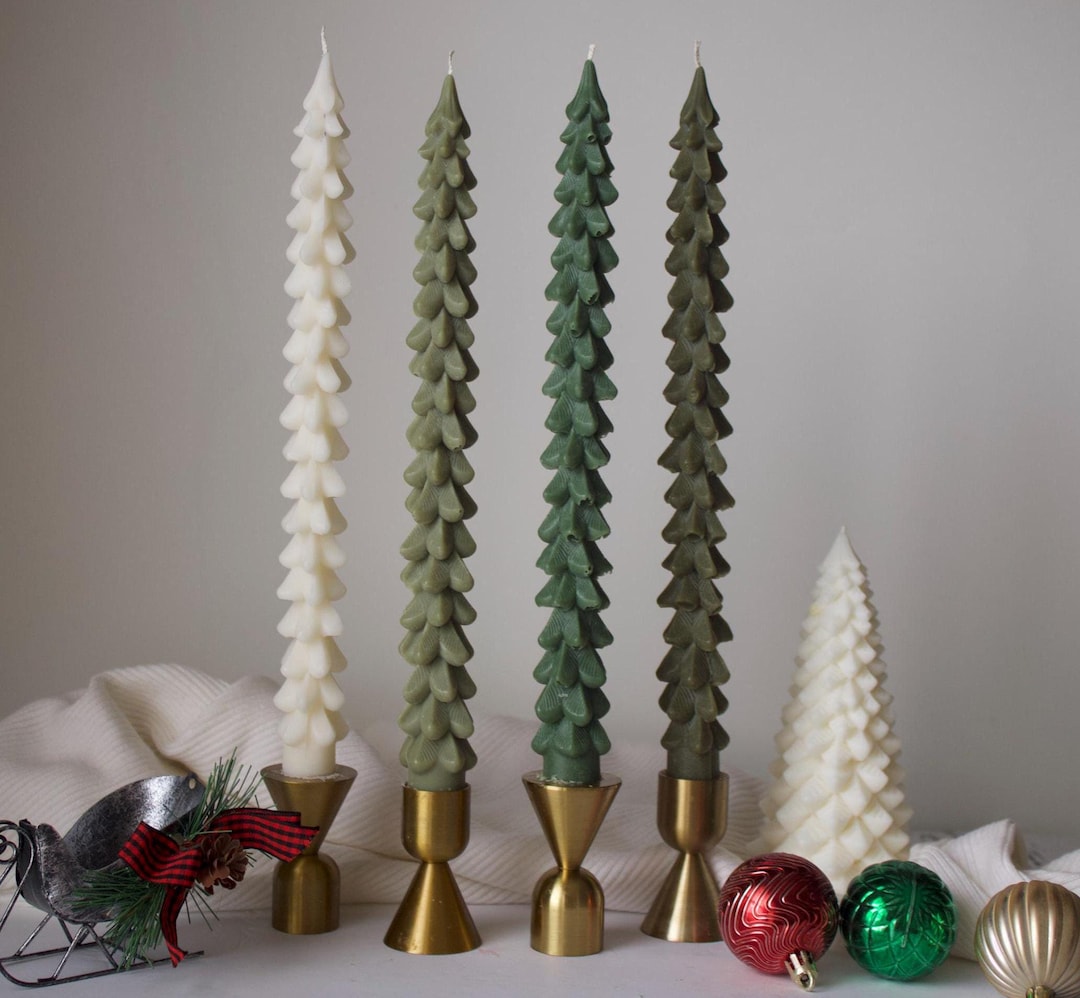 Christmas Tree Taper Candle, Tree Shaped Candle, Rustic Decor, Pine ...