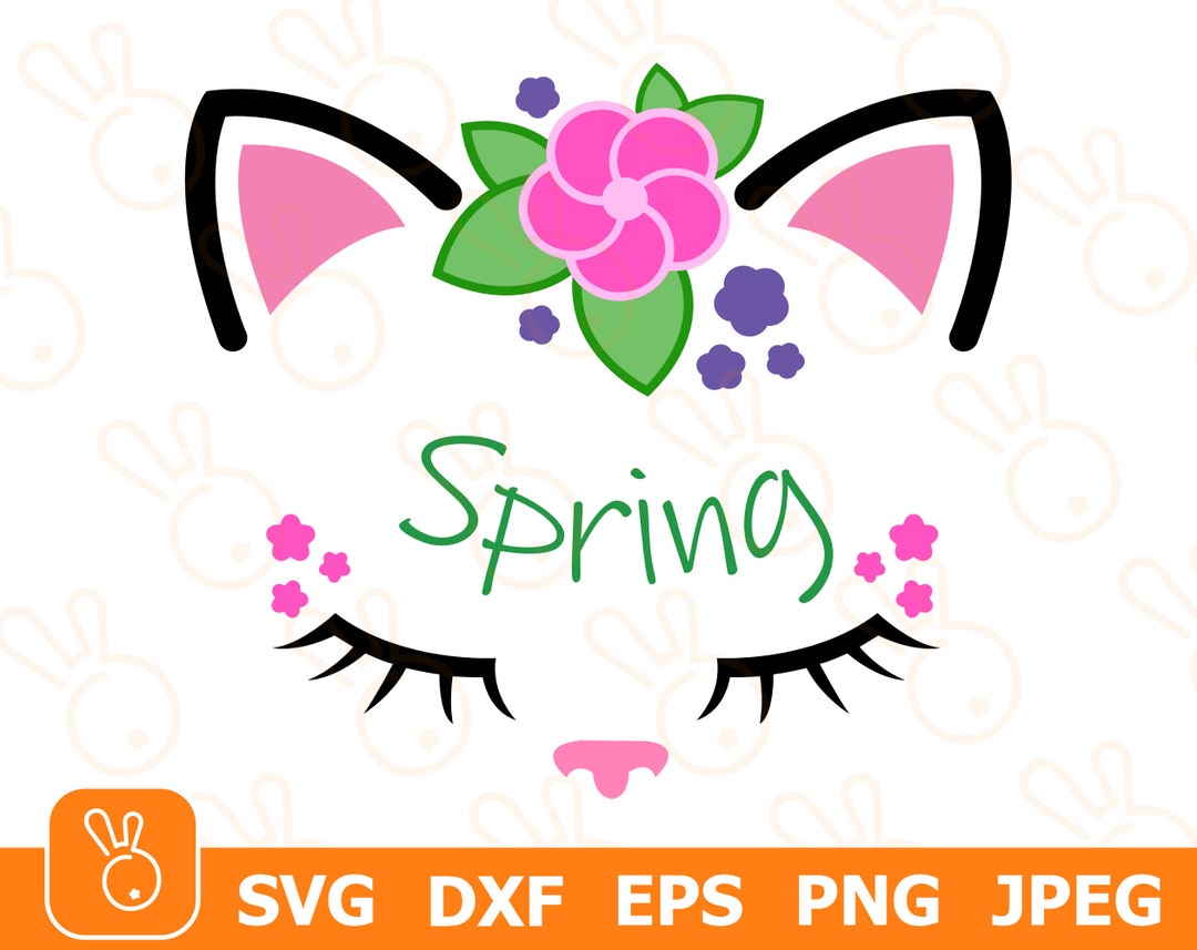 Cat Face Flowers Svg, Cat Svg File, Flower Cat Face Svg, Spring Cat ...