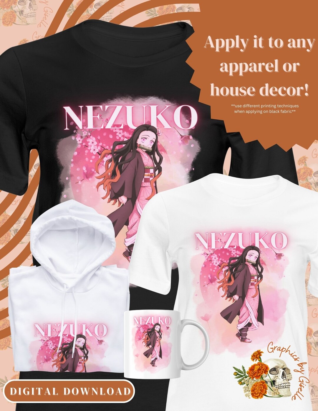 Nezuko Watercolor Slash T-shirt Design || DIGITAL DOWNLOAD ONLY ...