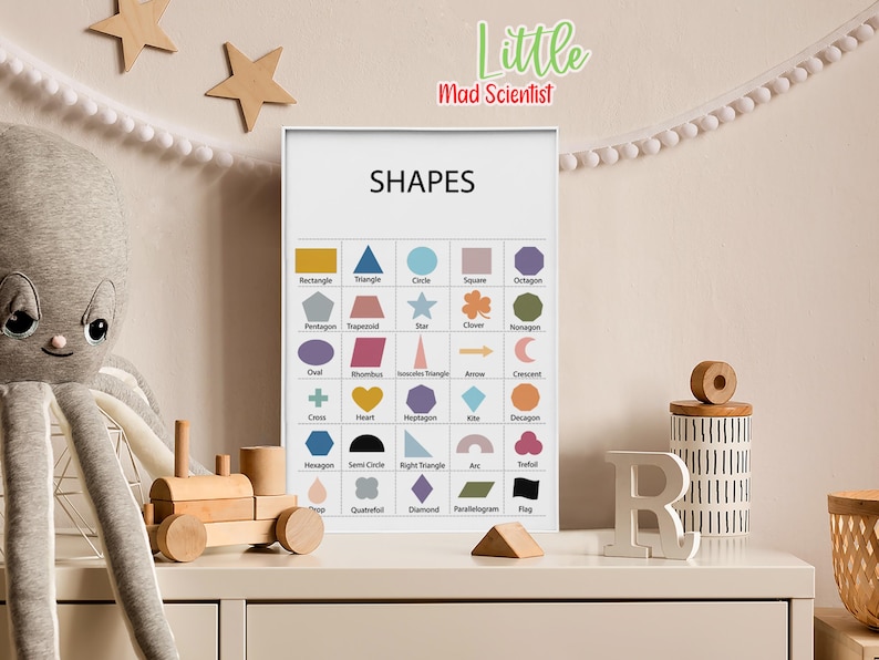 30 Basic Shapes Poster - Geometric Shapes Chart, Colorful Print for ...