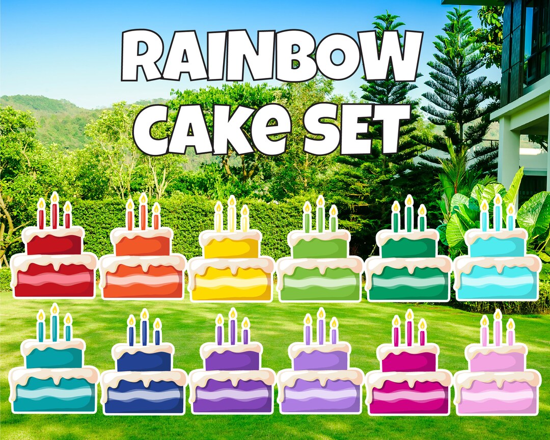 Rainbow Multi Pack Cake Lawn Sign Yard Card Outdoor Party Decorations ...