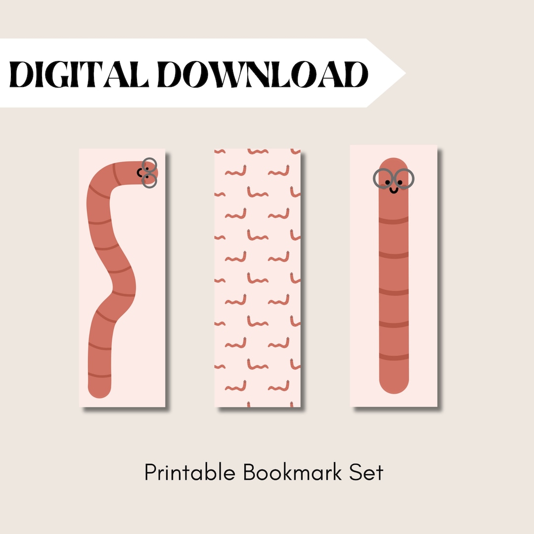 Worm Printable Bookmark Set - Etsy