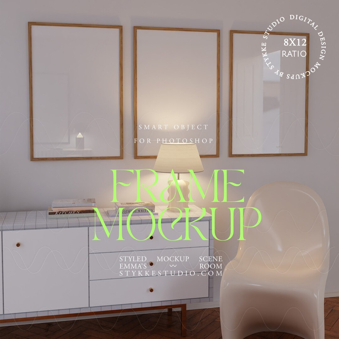 Frames Mockup Trio, Three Frames in a Row Mockup, Wooden Frames Mockup ...