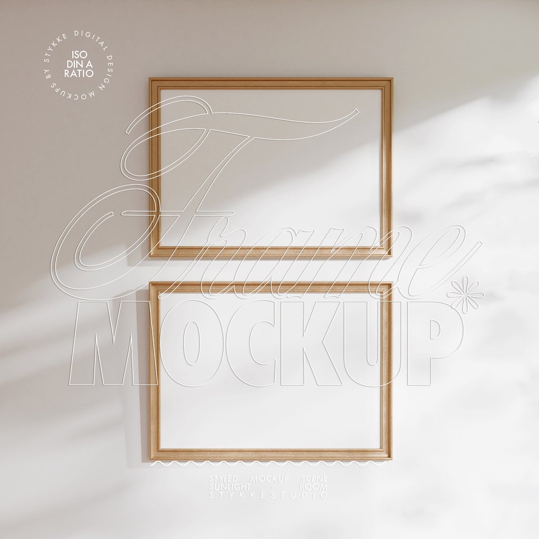 Two Frame Mockup Gold Wood DIN A4 Horizontal Digital, Passe-partout ...