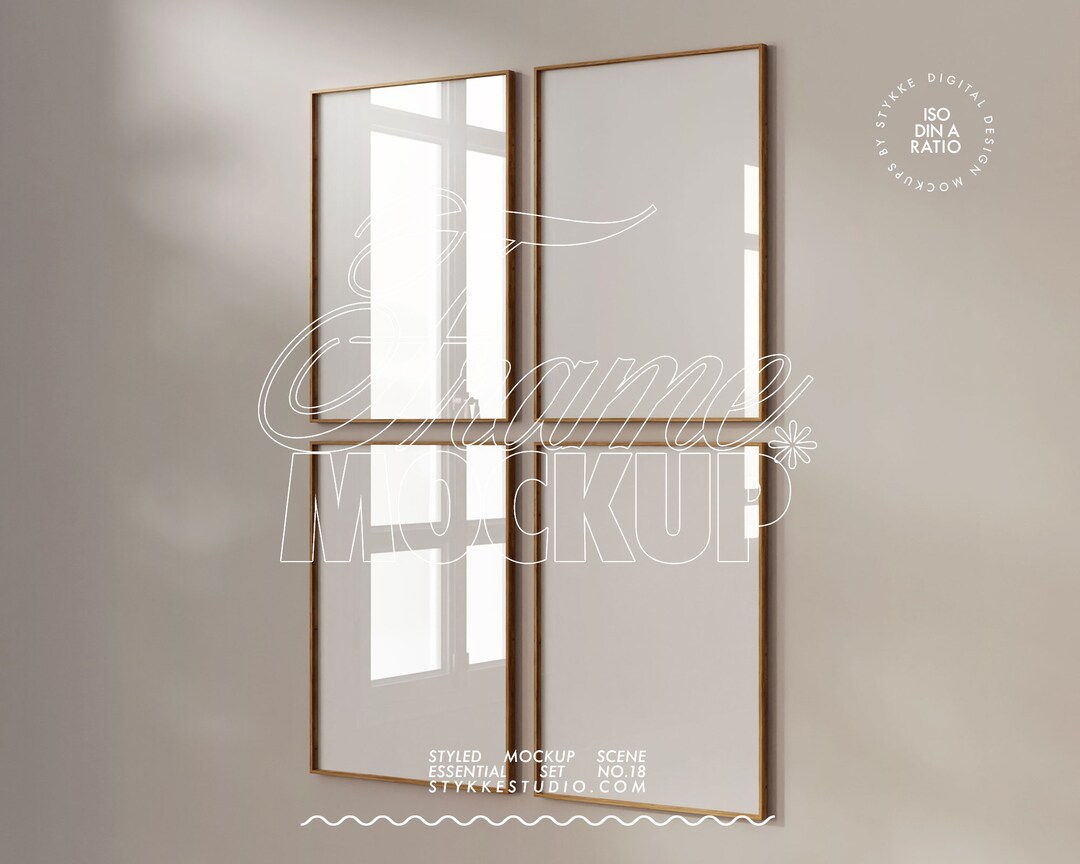 Four Vertical Frame Mockup DIN A Gallery Wooden Picture Frame Digital ...