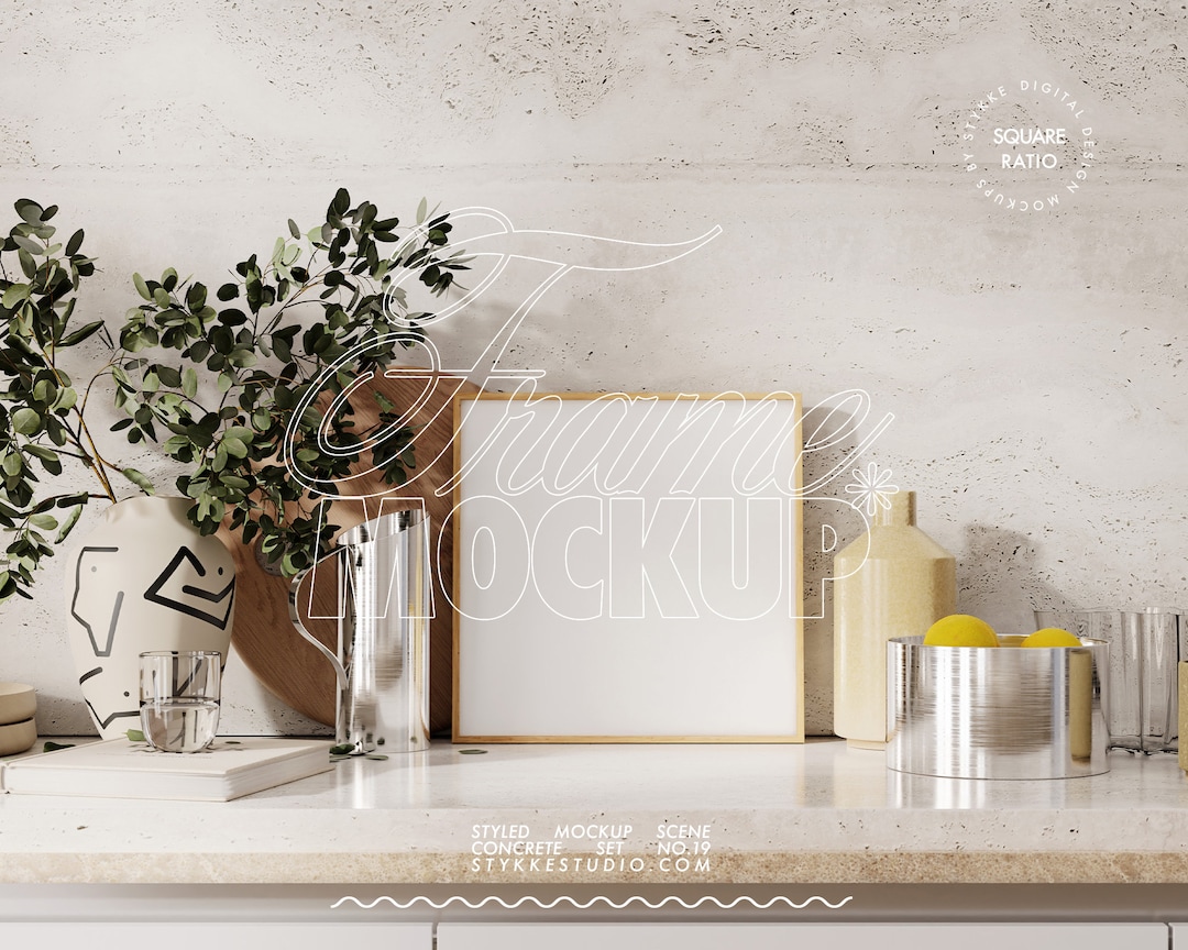 Frame Mockup 1x1 Light Wood in Scandinavian Interior Eucalyptus Kitchen ...